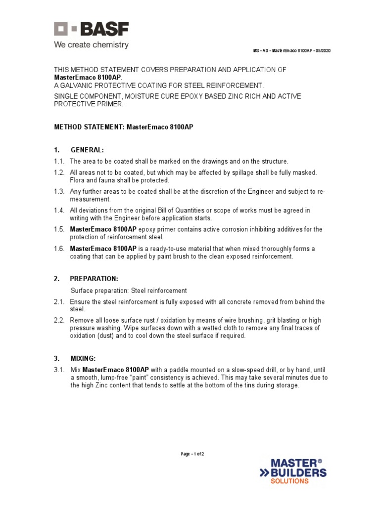 Basf Masteremaco 8100 Ap Ms 969522 | PDF | Paint | Corrosion