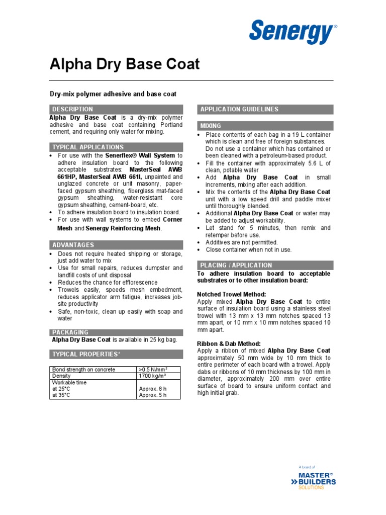 alpha-dry-base-coat-tds-114477 | PDF | Concrete | Cement