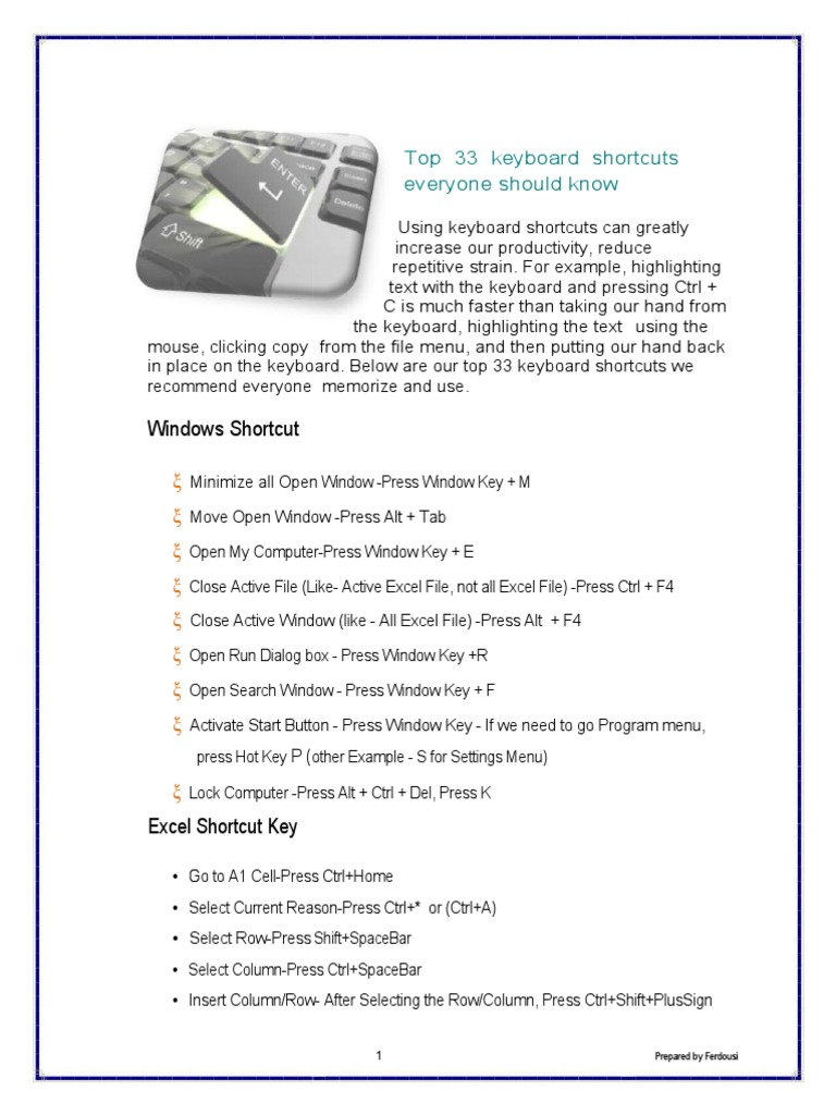 Essential Keyboard Shortcuts for Productivity | PDF | Computer Keyboard ...