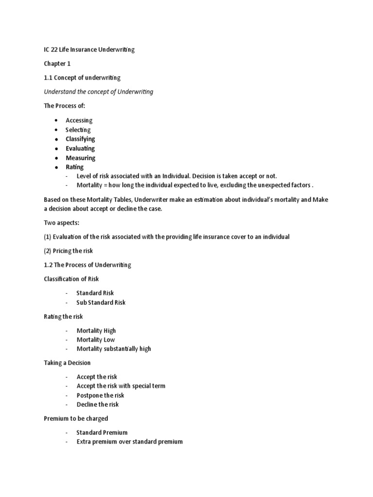 IC 22 Life Insurance Underwriting Notes | PDF
