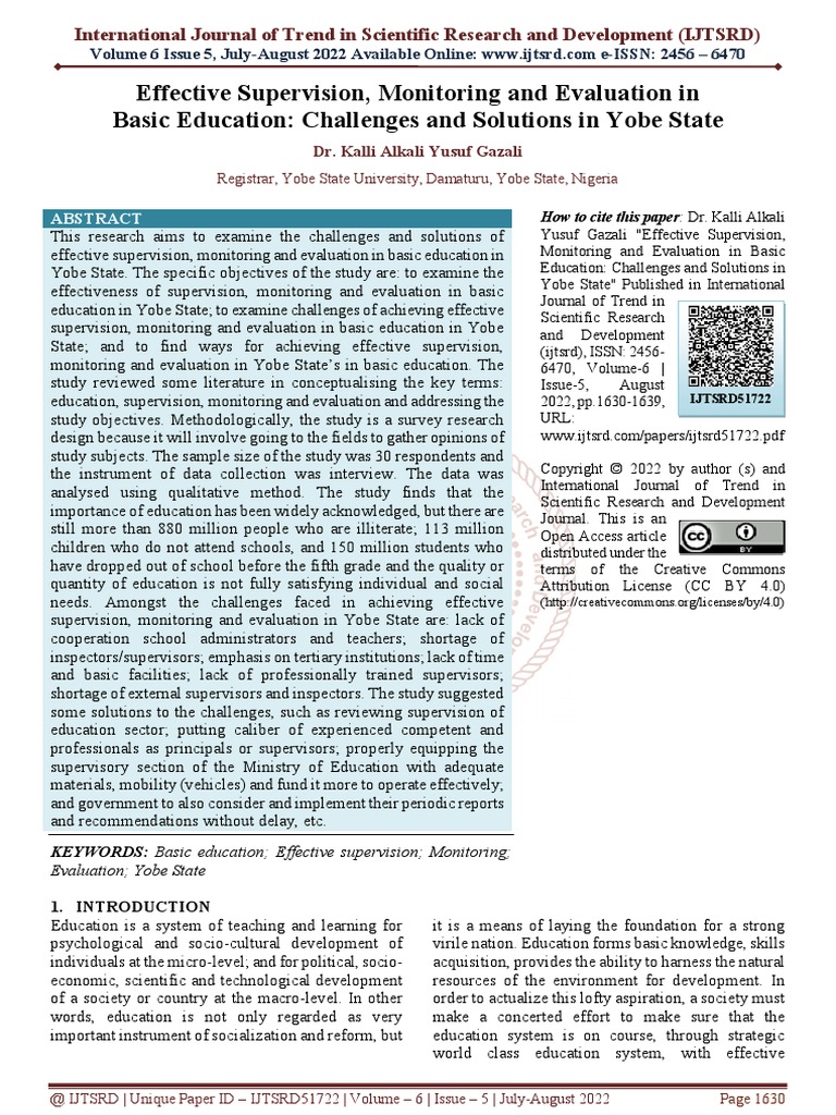 Effective Supervision, Monitoring and Evaluation in Basic Education Challenges and Solutions in ...