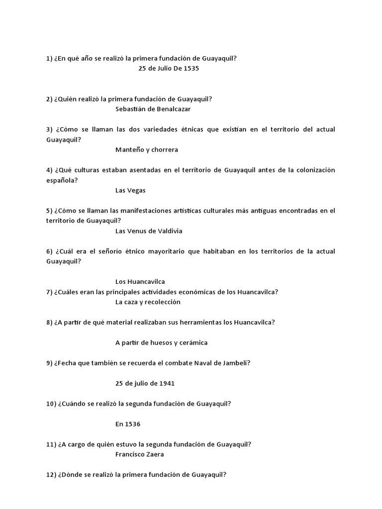 Preguntas de Fundacion de Guayaquil | PDF | América del Sur