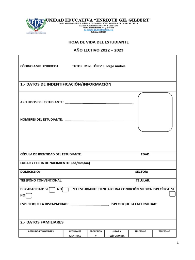 Hoja de Vida Estudiantil | PDF