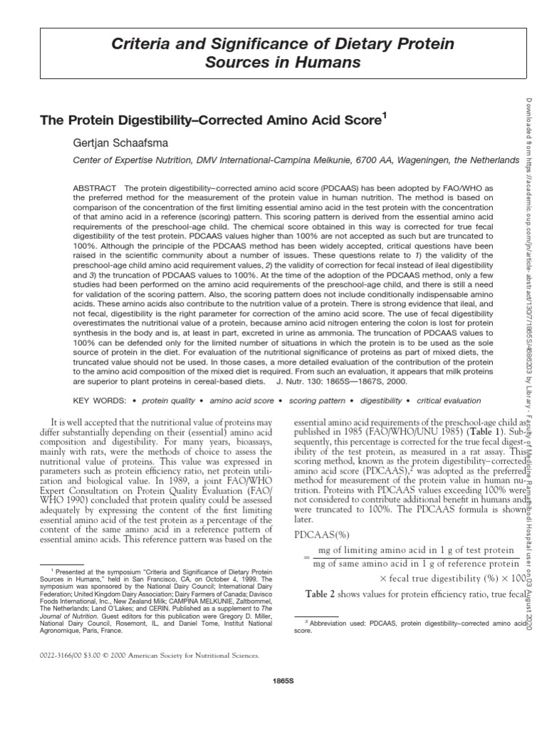 The Protein Digestibility-Corrected Amino Acid Score | PDF | Molecular ...