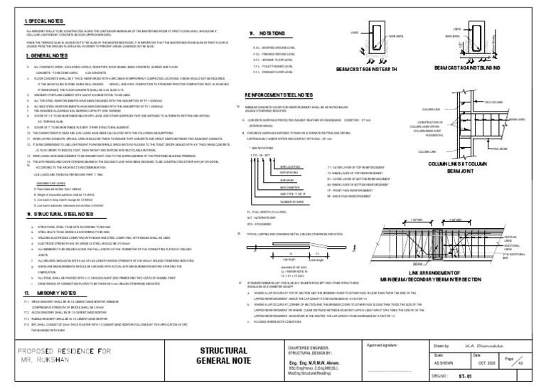 Structural Drawng For General Notes | PDF | Concrete | Masonry