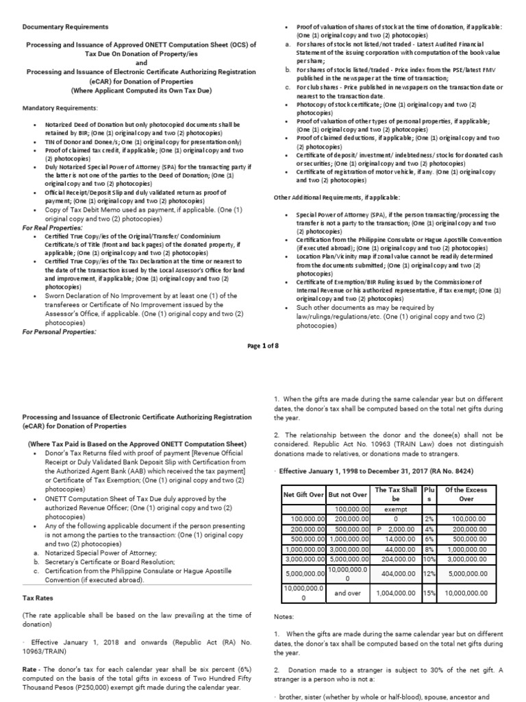 Documentary Requirements DONATION | PDF | Taxes | Inheritance