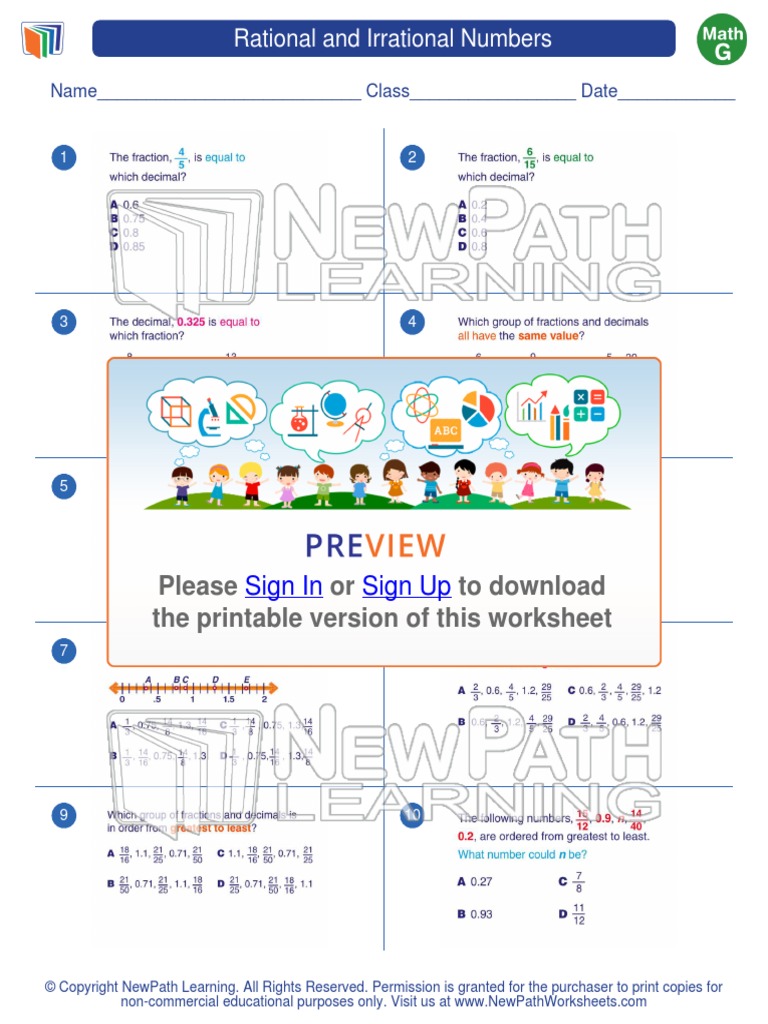 Worksheet Math Grade 7 Rational and Irrational Numbers 1 | PDF ...