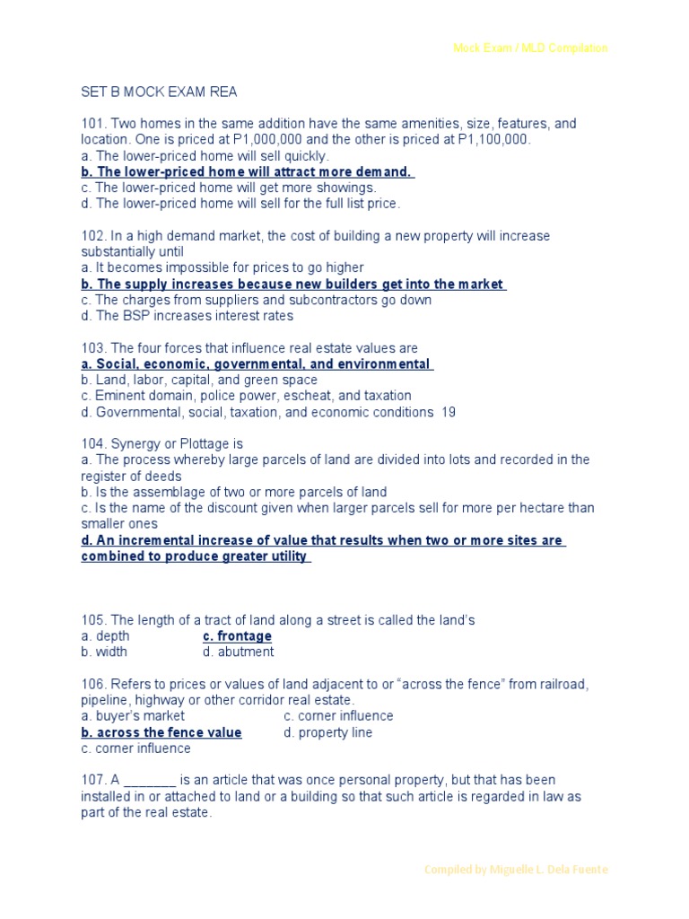 3.042 Set B - Mock Exam Rea | PDF | Real Estate Appraisal | Value ...