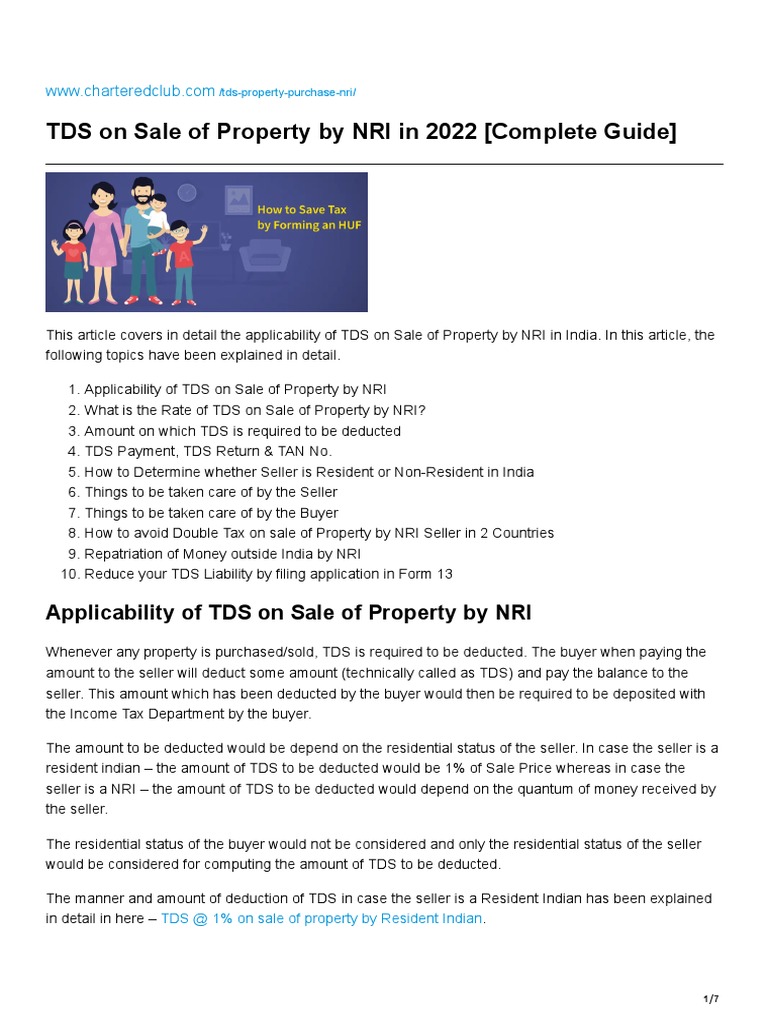 TDS On Sale of Property by NRI in 2022 Complete Guide | PDF | Taxes ...