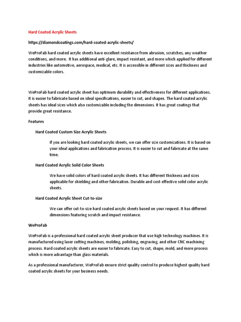 Hard Coated Acrylic Sheets | PDF | Poly(Methyl Methacrylate) | Sheet Metal
