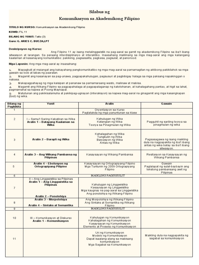 Komunikasyon Sa Akademikong Filipino | PDF