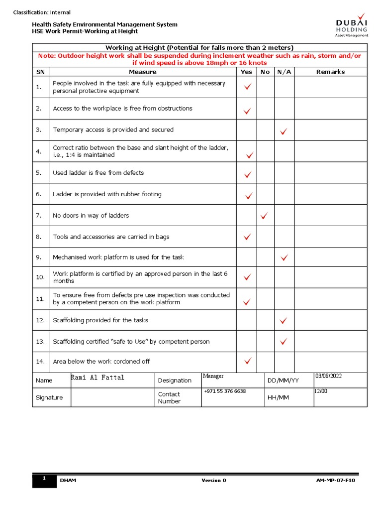 HSE Work Permit-Work at Height | PDF