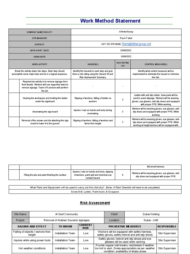 Signage Method of Statement and Risk Assessment | PDF | Personal ...