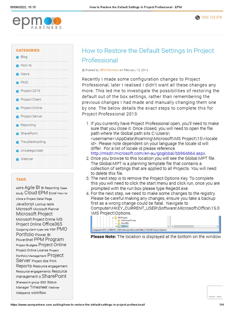 How To Restore The Default Settings in Project Professional - EPM | PDF | Windows Registry ...