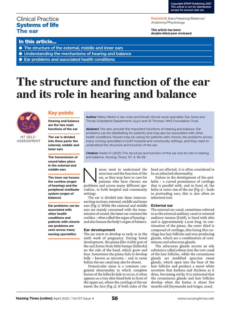 The Structure and Function of The Ear and Its Role in Hearing and ...