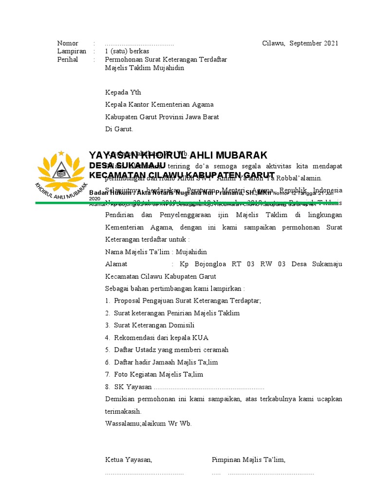 Contoh Proposal Pengajuan Majelis Taklim | PDF
