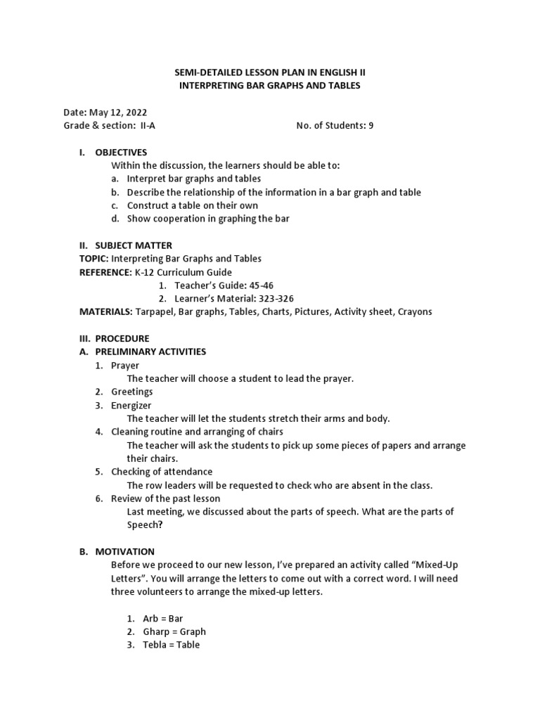 Grade 3 Bar Graph Lesson Plan | PDF | Lesson Plan | Teachers
