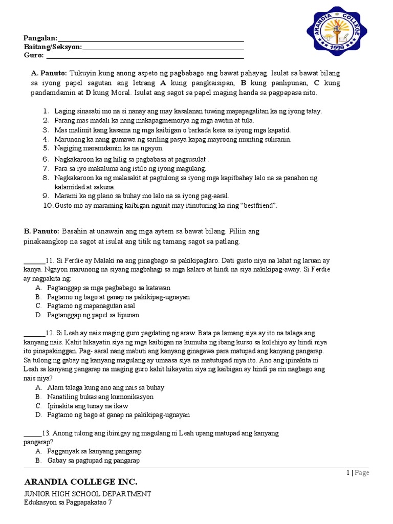 Esp 7 1ST Quarter | PDF