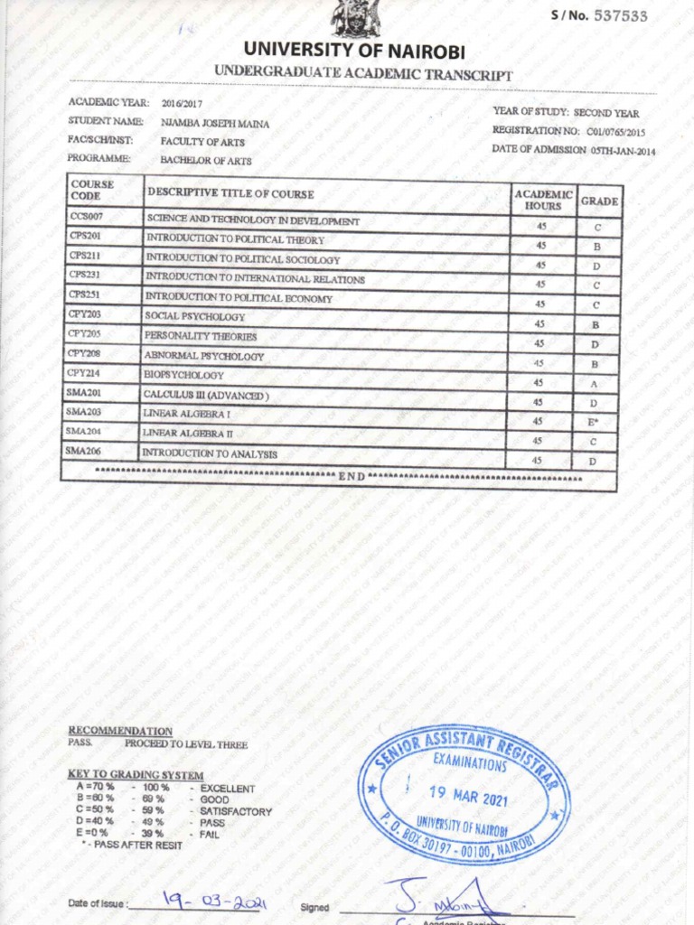 Uon Transcript | PDF