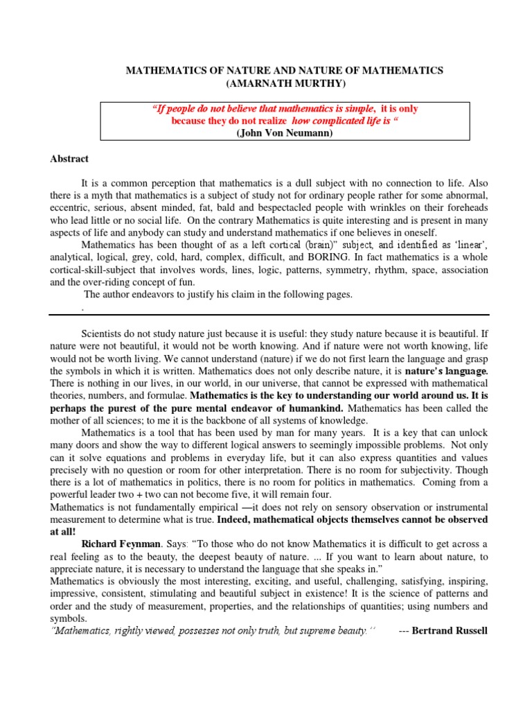 Mathematics of Nature and Nature of Math | PDF | Mathematics ...