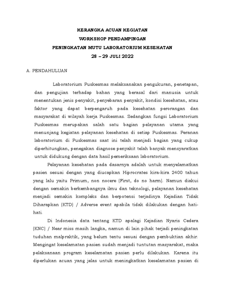 Kak Peningkatan Mutu Lab | PDF