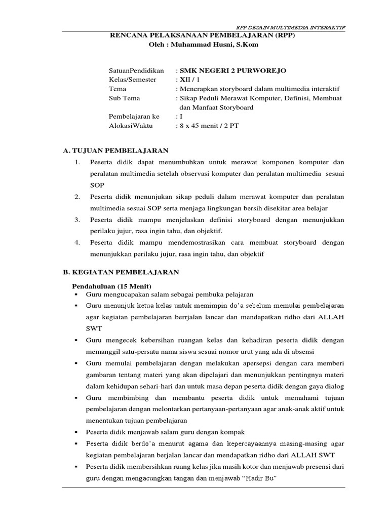 RPP Storyboard Multimedia Interaktif | PDF