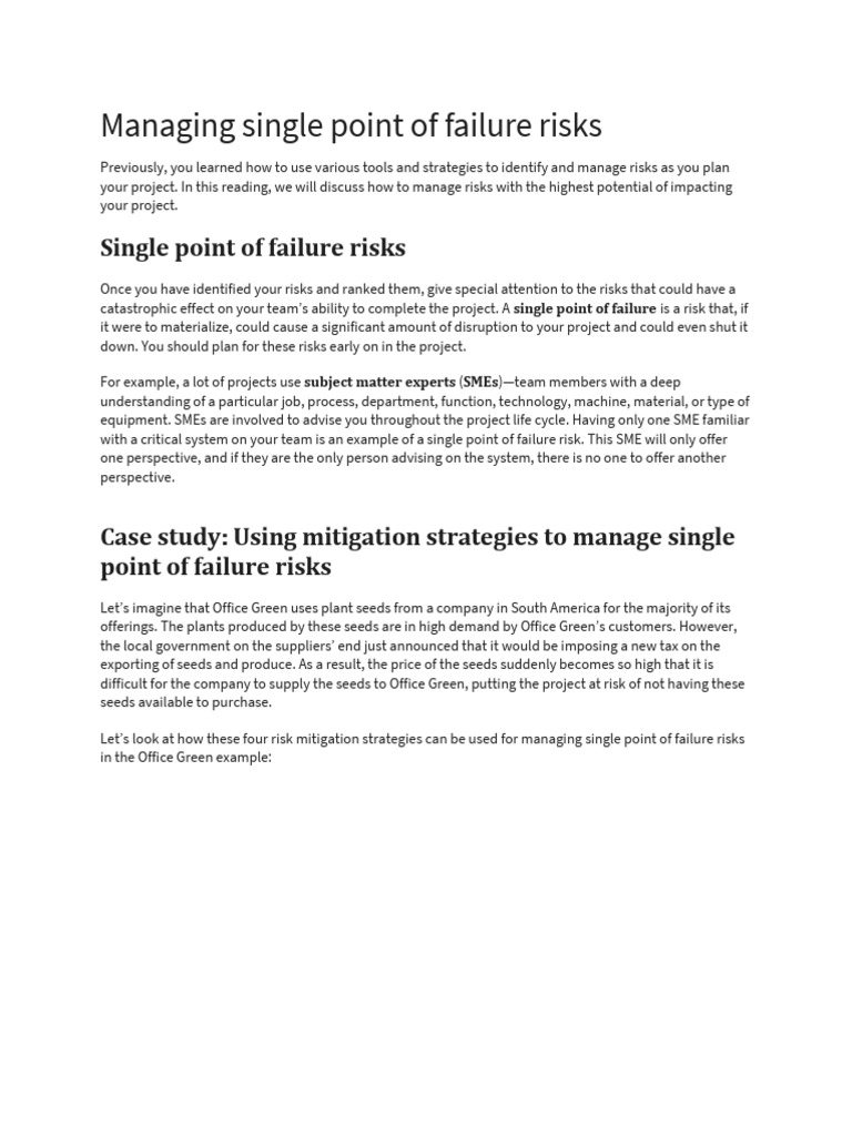 Managing Single Point of Failure Risks | PDF | Risk | Economies