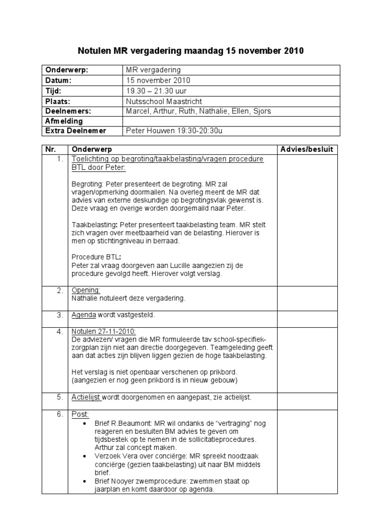 2010-11-15 Notulen MR Vergadering | PDF