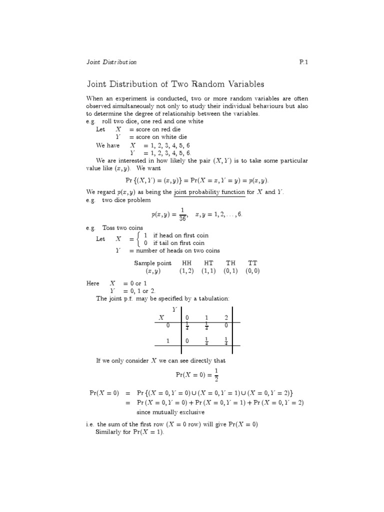 Joint Distribution of Two Random Variables | PDF | Correlation And Dependence | Random Variable