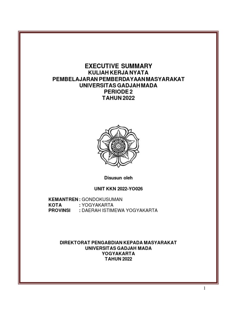 Executive Summary Unit KKN 2022 Yo026 | PDF