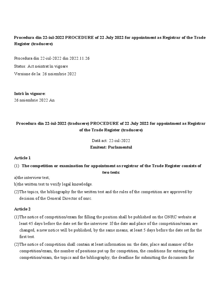 Sintact Procedura Din 22 Iul 2022 Procedure of 22 | PDF | Test ...
