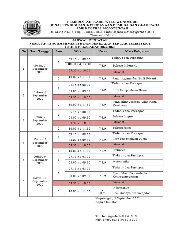 Jadwal Kegiatan STS, Pts 2022-2023 | PDF