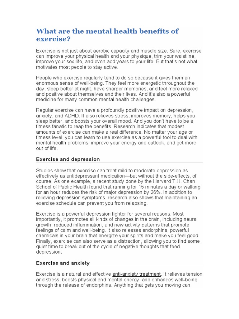 What are the mental health benefits of exercise | PDF | Major ...