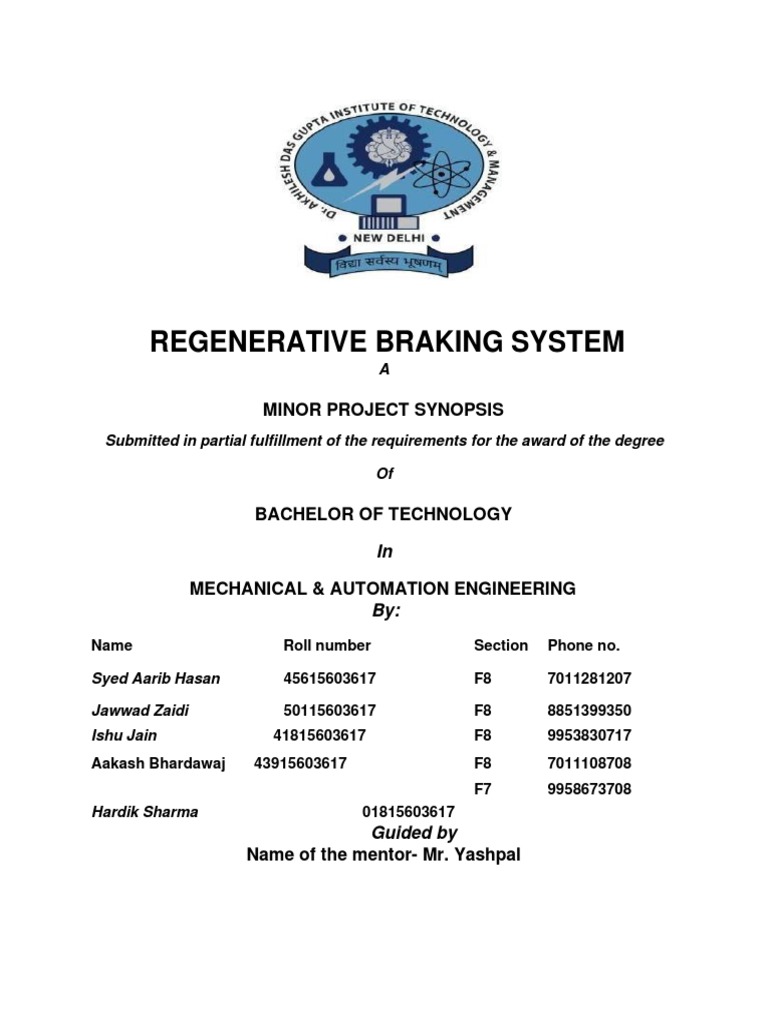 RBS PROJECT Final Report.. | PDF | Brake | Electric Generator