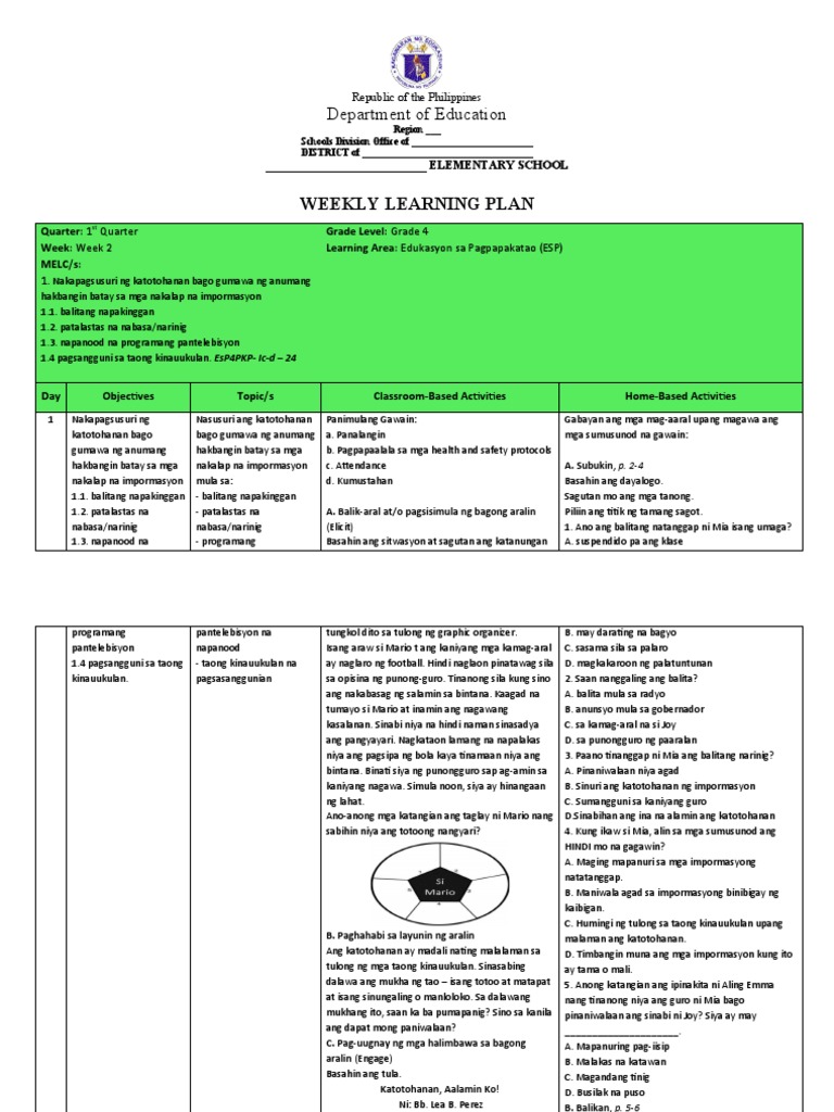 AEE ESP4 WLP Q1 Week2 | PDF