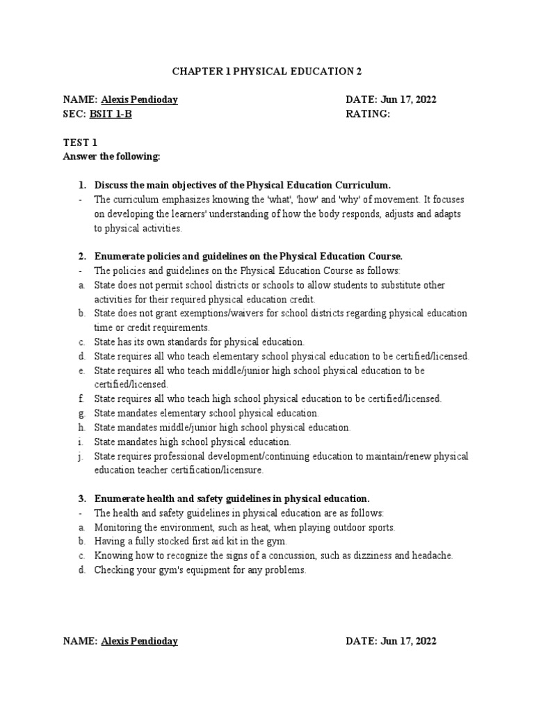 Chapter 1 Physical Education 2 | PDF | Physical Education | Strength ...