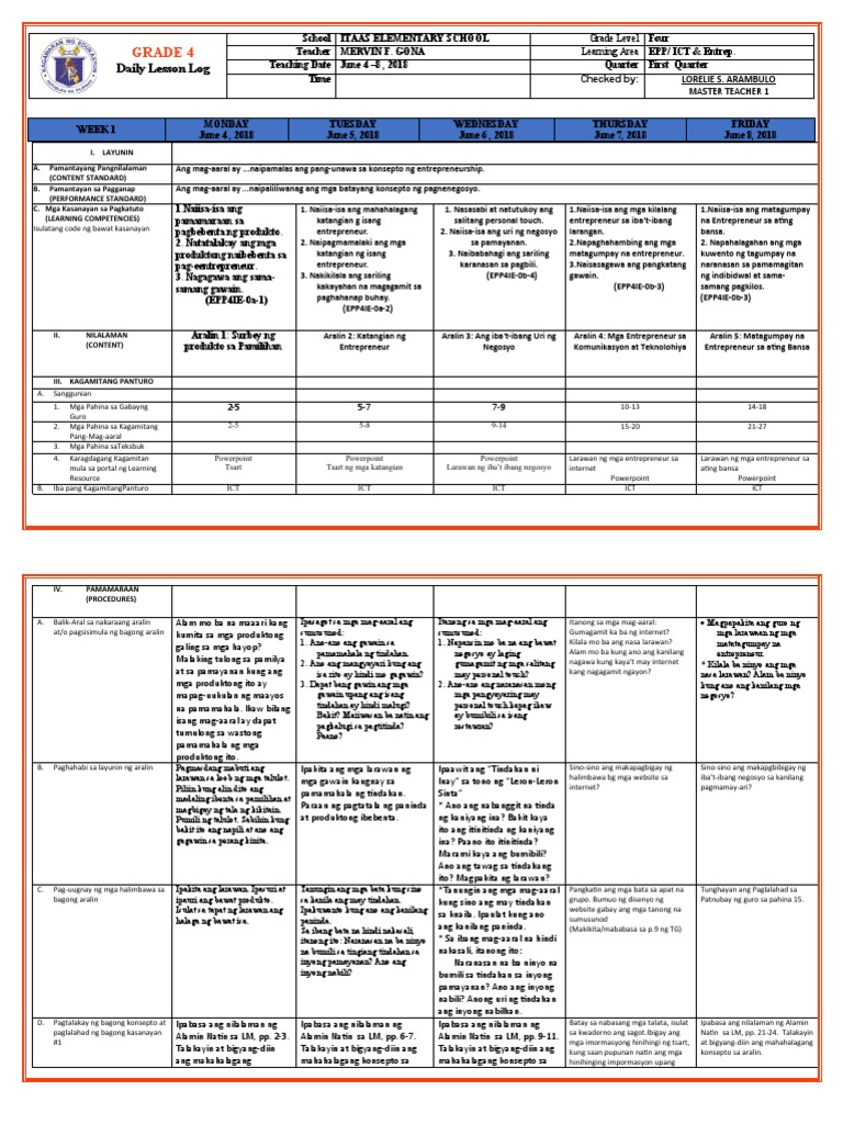 EPP DLL Quarter 1 Week 1 | PDF