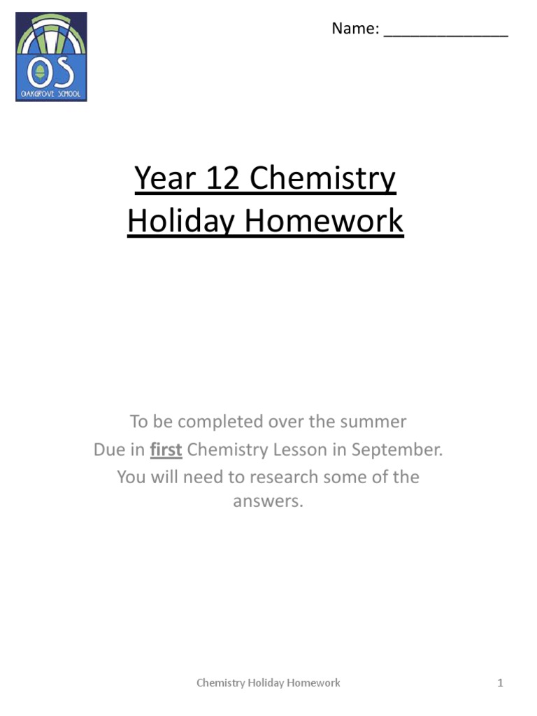 Yr 12 Chemistry Holiday Homework | PDF | Chemistry | Chemical Reactions