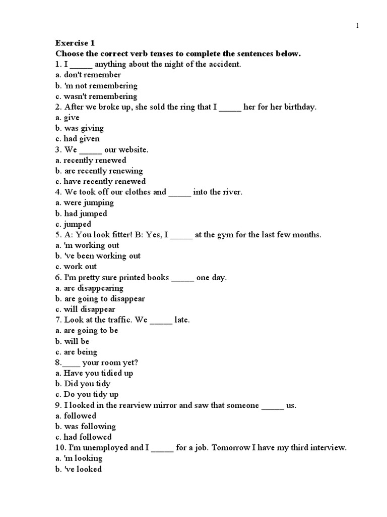 Revision of Tenses Test | PDF | Linguistics