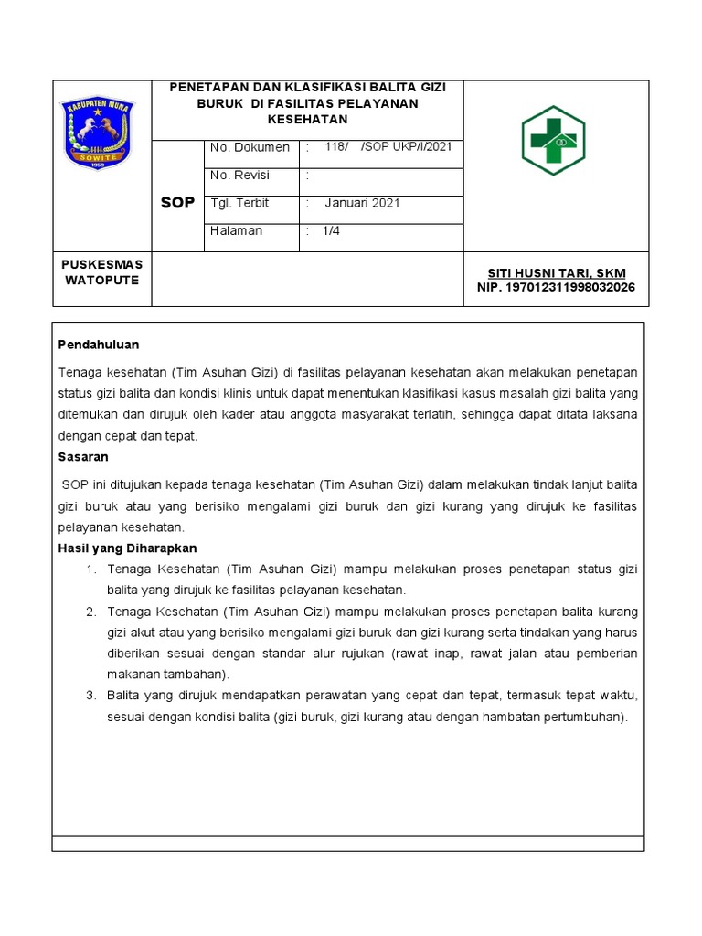 Sop Penetapan Dan Klasifikasi Balita Gizi Buruk Di Fasilitas Pelayanan ...