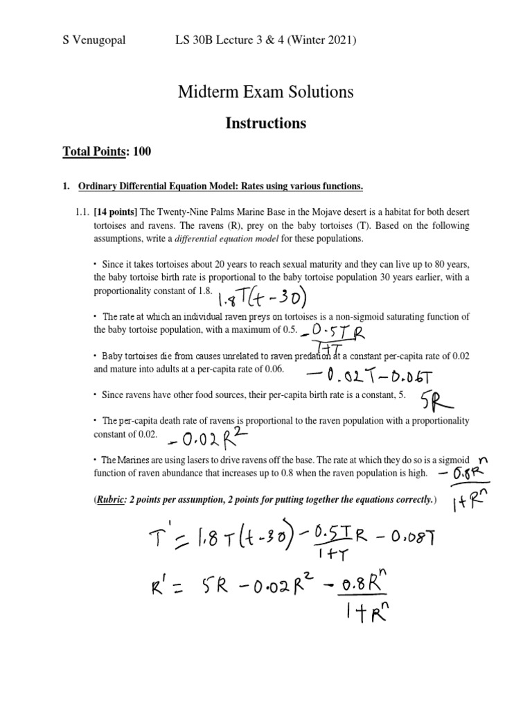 LS30B Winter 2021 Midterm Solutions | PDF | Matrix (Mathematics) | Chaos Theory