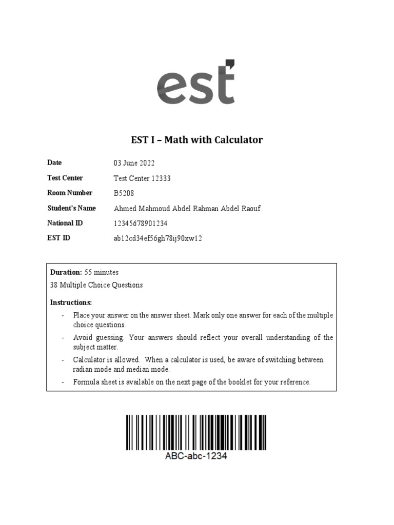 EST I - Math With Calc - June 2022 | PDF | Triangle | England National ...