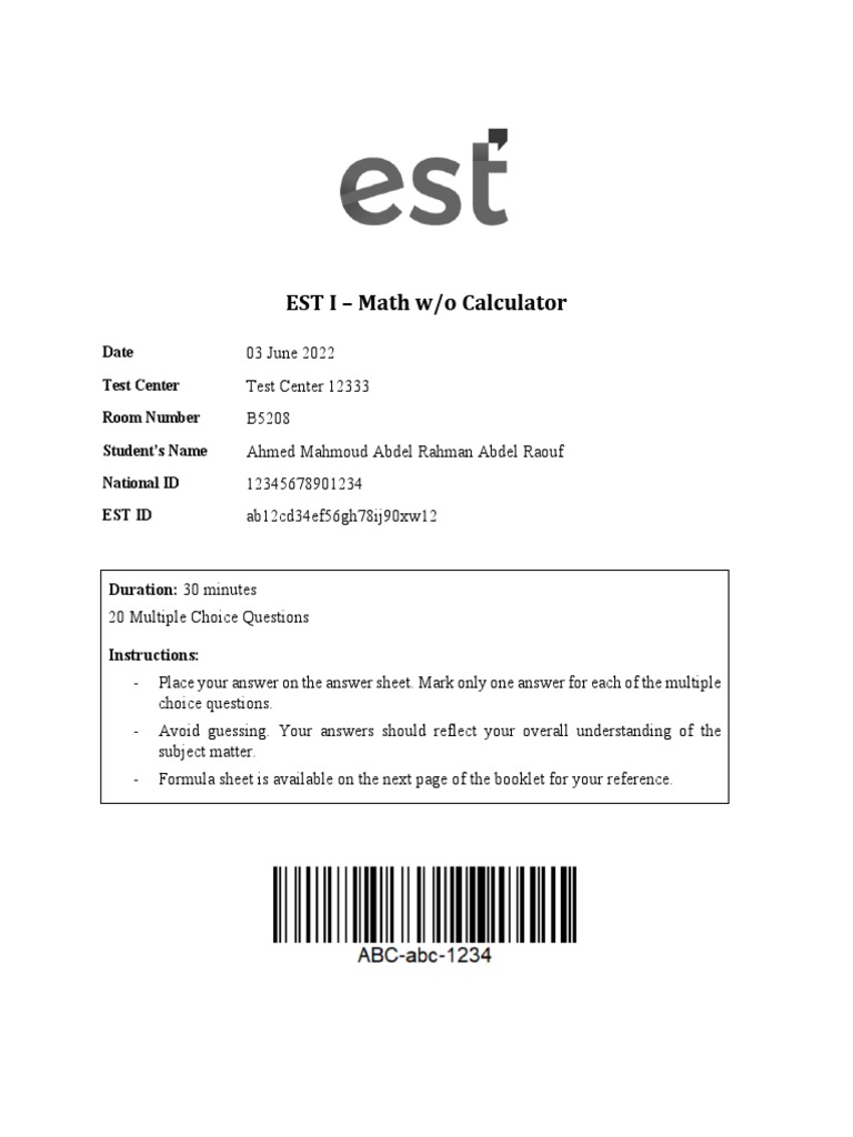 EST I Math Exam - June 2022 | PDF | Triangle | Elementary Mathematics