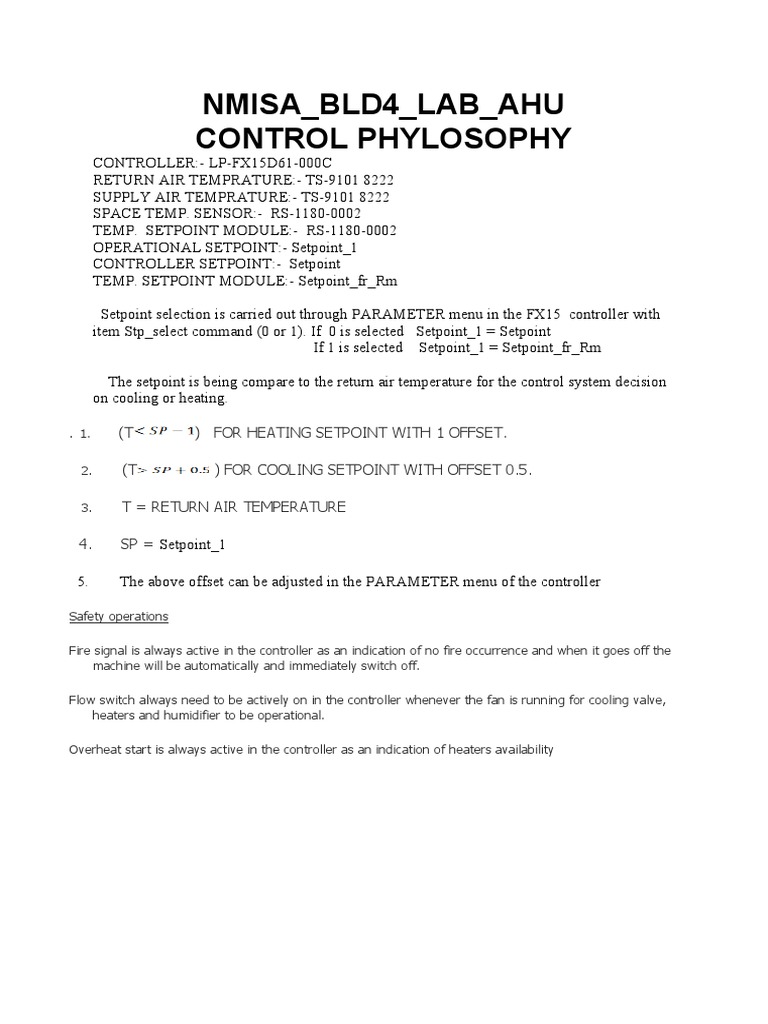 Nmisa Lab Ahu Control Phylosophy | PDF