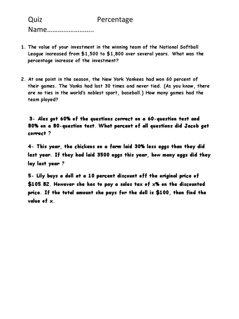 Percentage Test | PDF