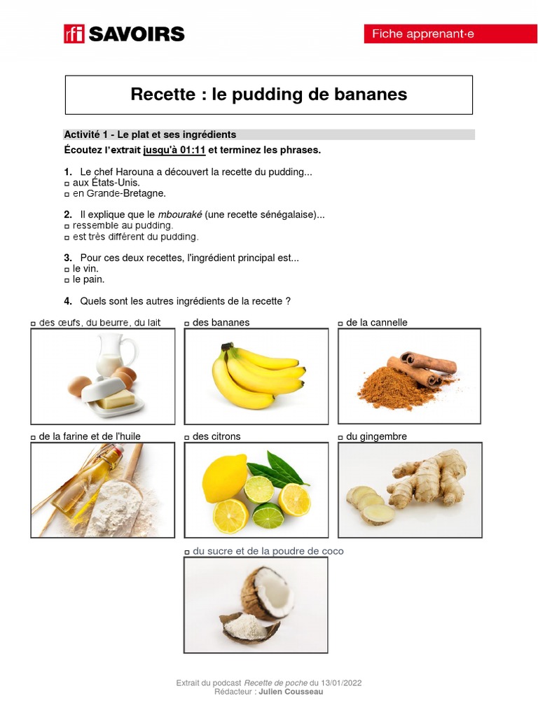Recette du pudding de bananes | PDF | Pains | Cuisine régionale et ethnique