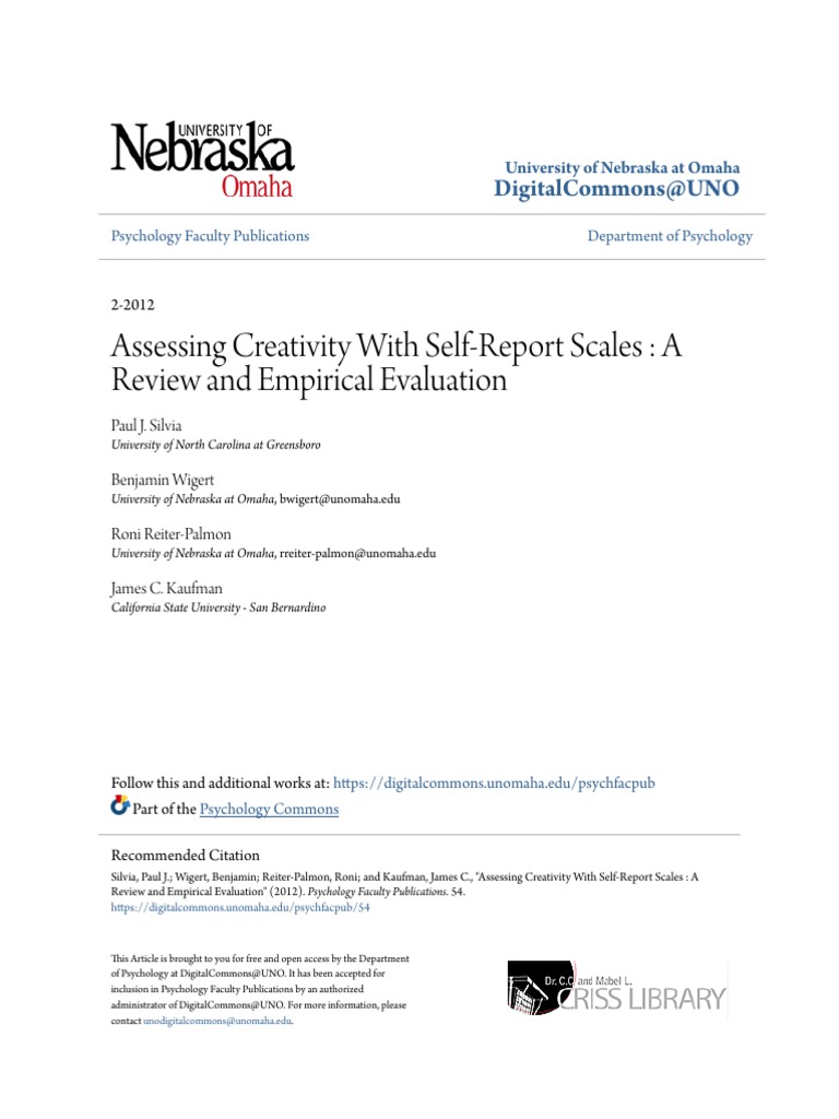Assessing Creativity With Self-Report Scales - A Review and Empir | PDF | Creativity | Factor ...