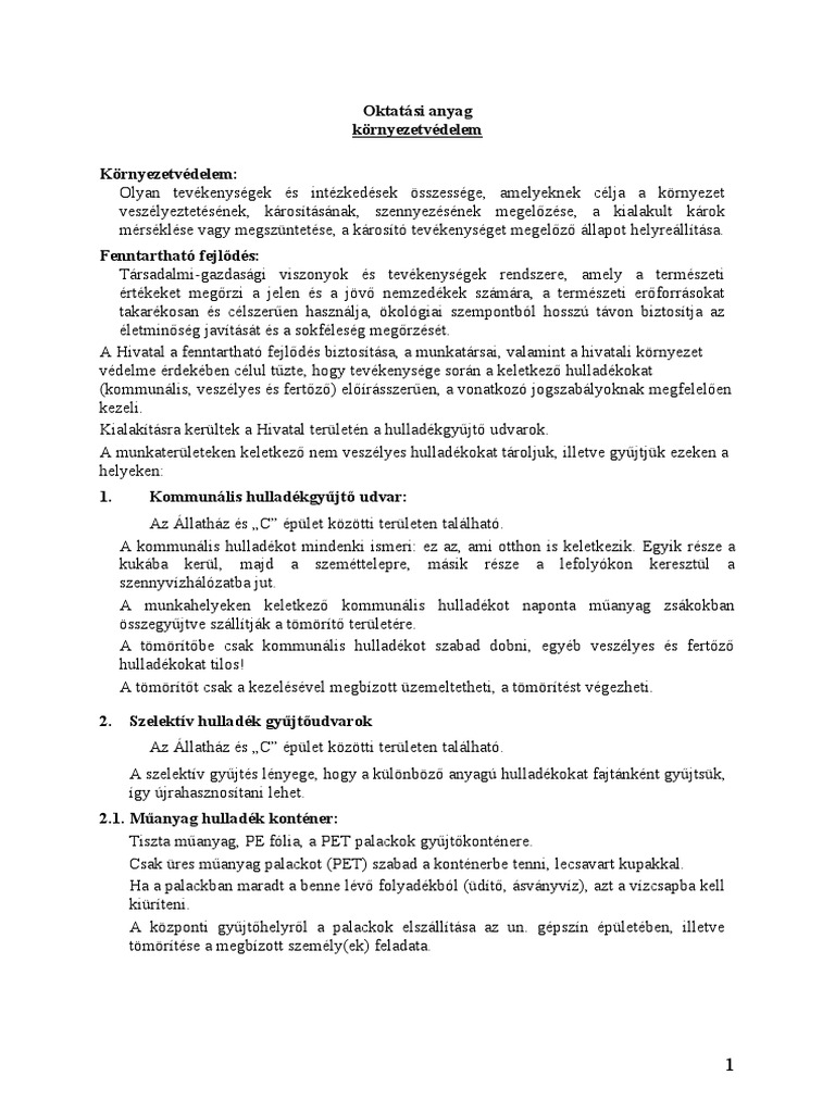 Oktatási Anyag Környezetvédelem - Kitöltött | PDF