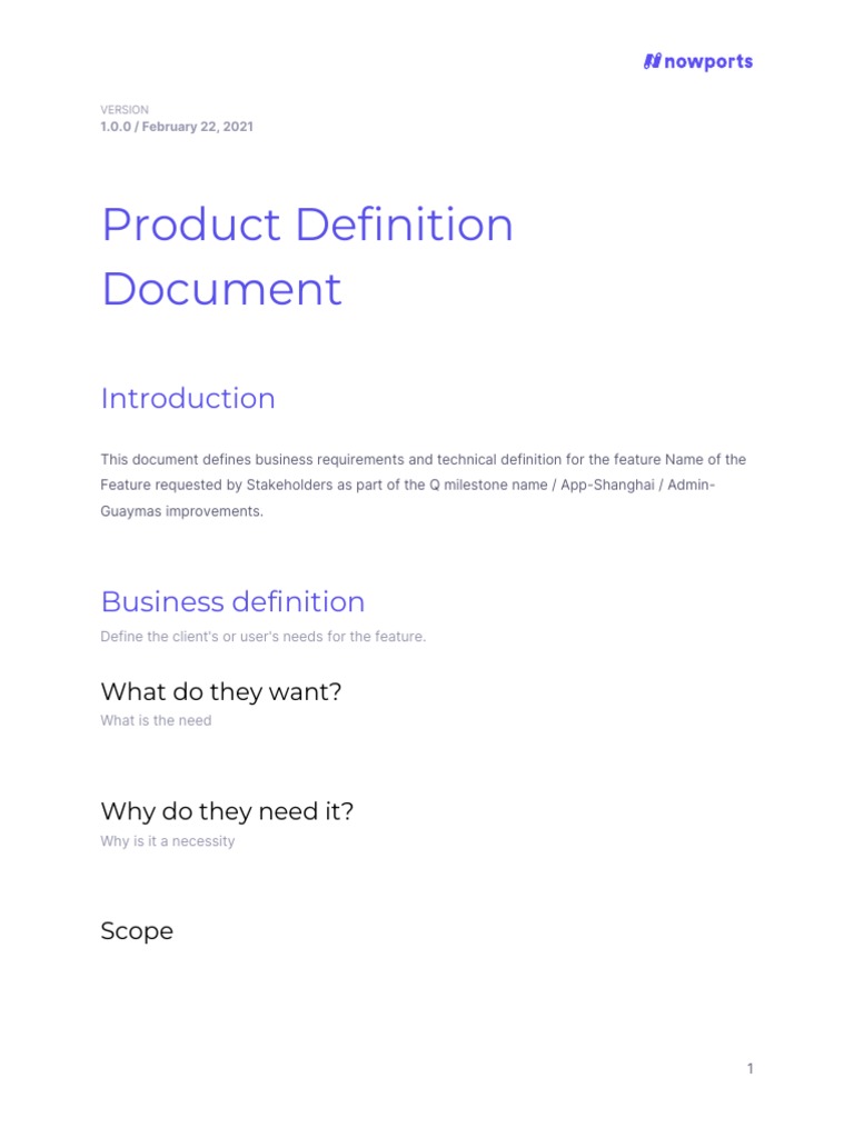 Template - Product Definition Document | PDF