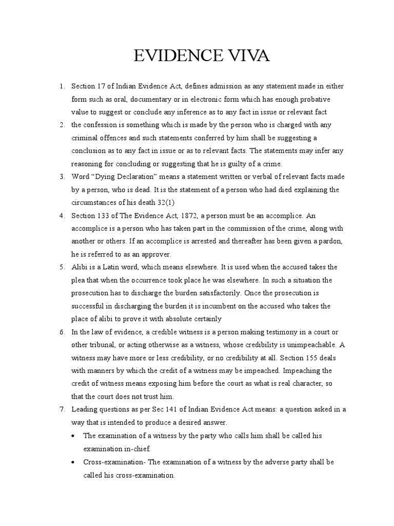 Evidence Viva | PDF | Witness | Evidence (Law)